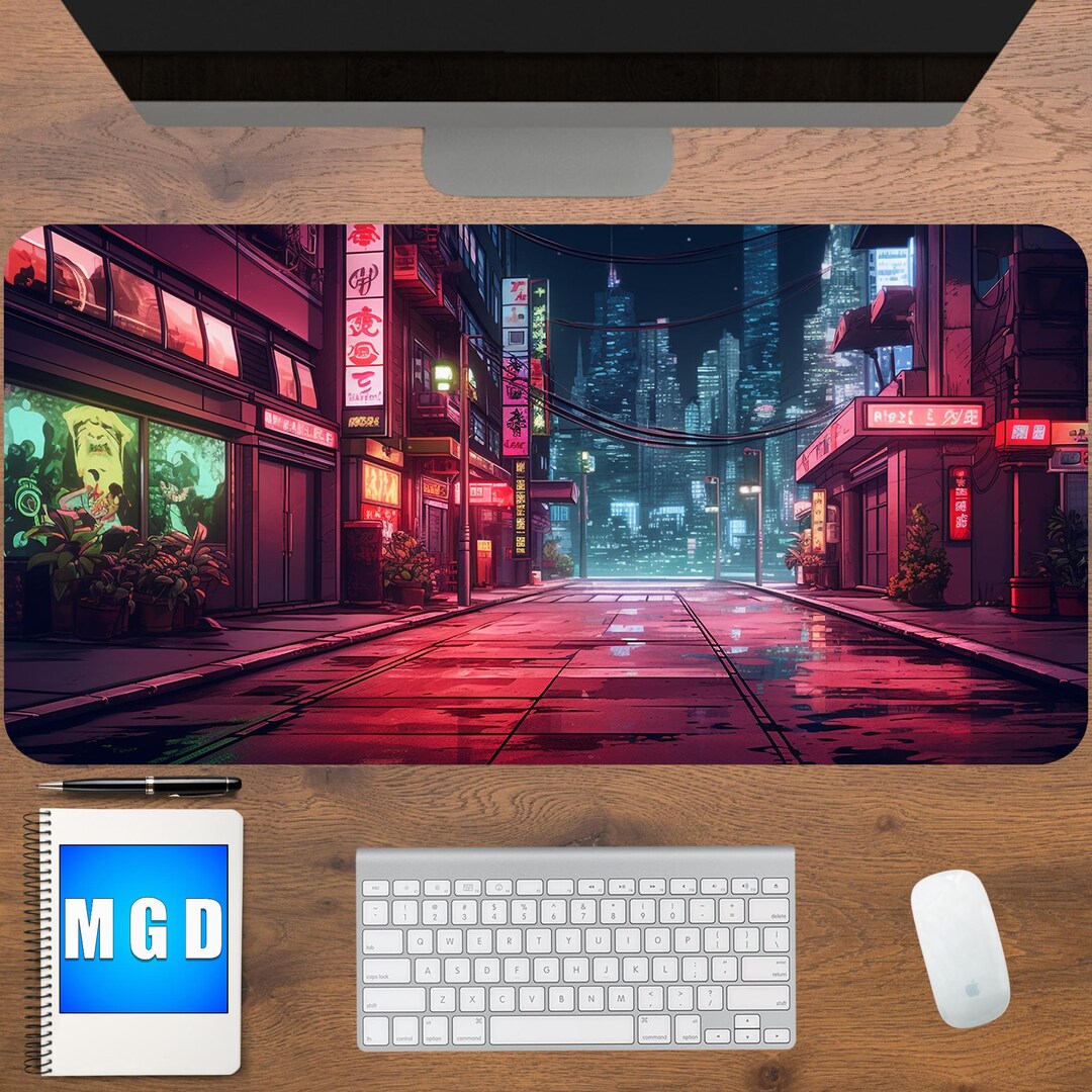 Neon Tokyo Desk Mat, Anime Mouse Pad, Japanese Office Decor - Etsy