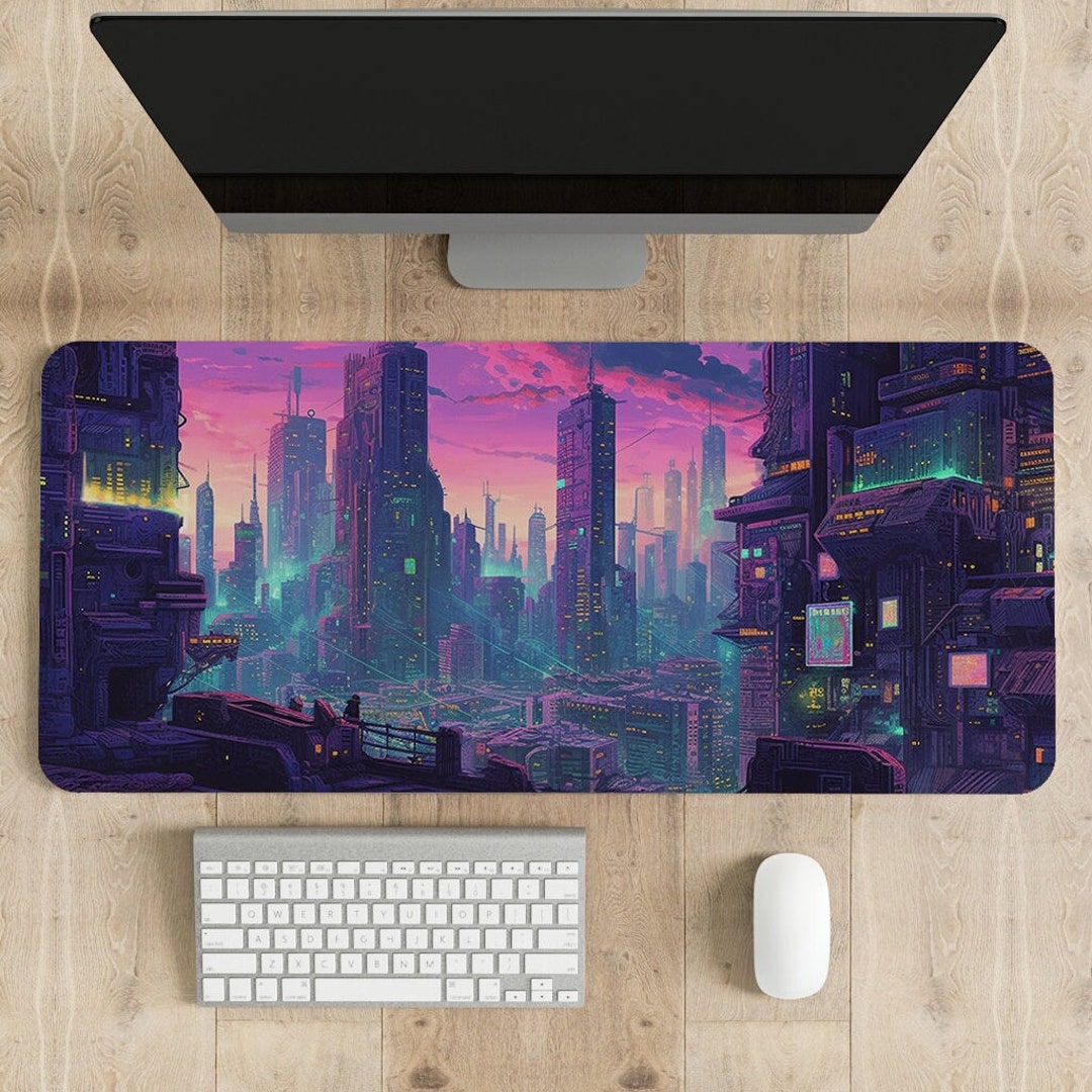 Cyberpunk Desk Mat, Pixelart Style, LED RGB, XXL Desk Mat for Gaming ...