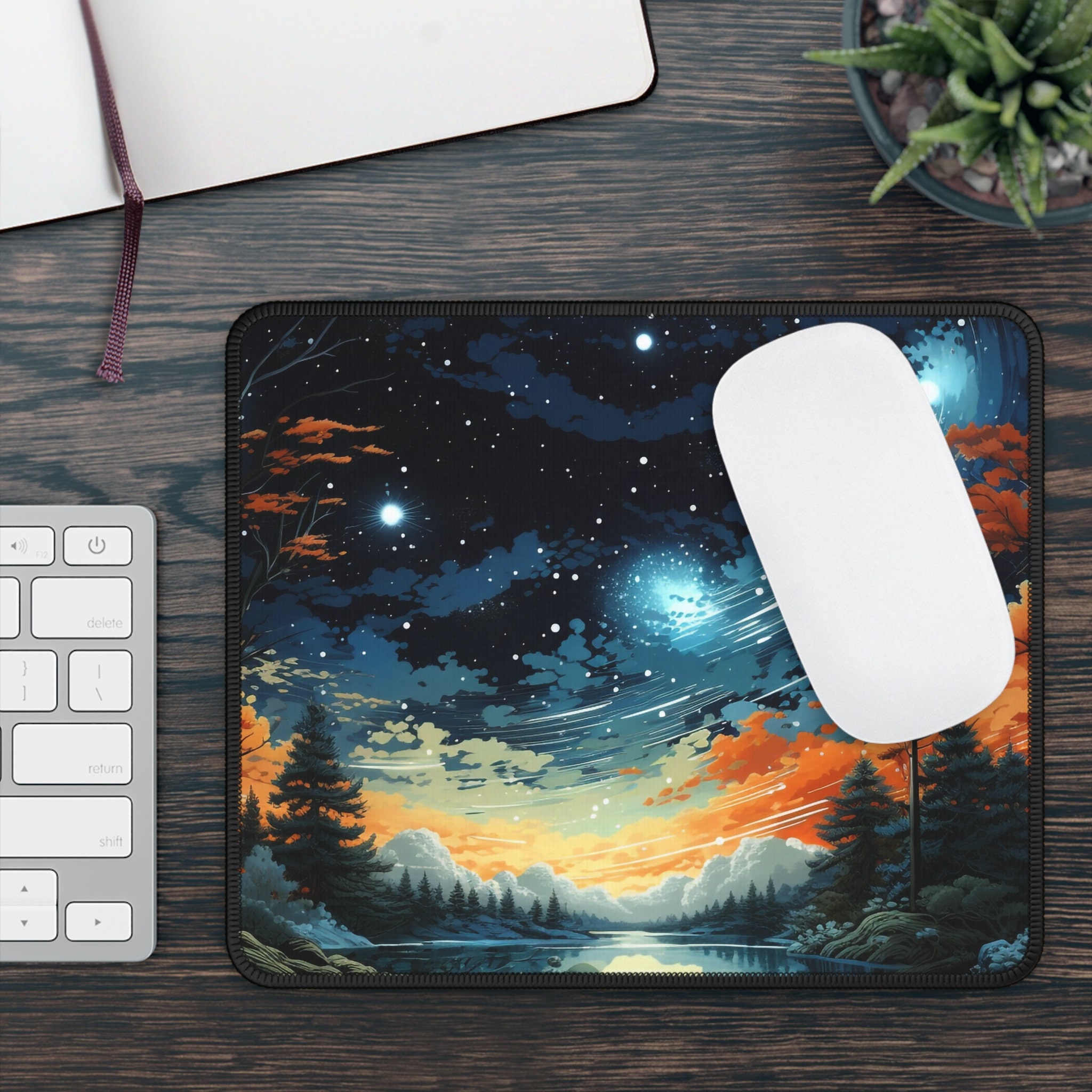 Fantasy Forest Desk Mat, Midnight Scenery, Cosmic Desk Mat, Cosmic ...