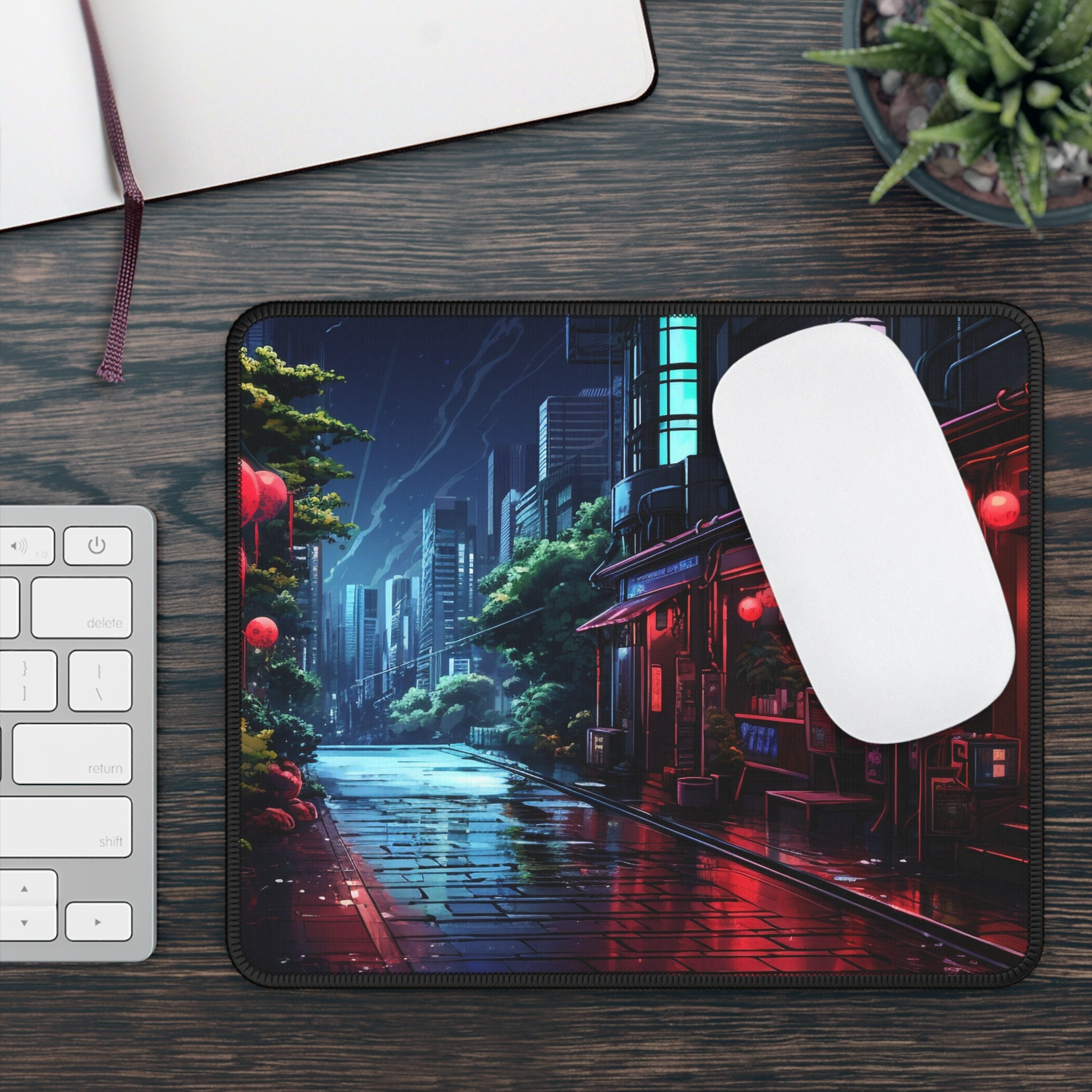 Lofi Tokyo Desk Mat, Japanese Lofi Mouse Pad, Tokyo Street Alley, Neon ...