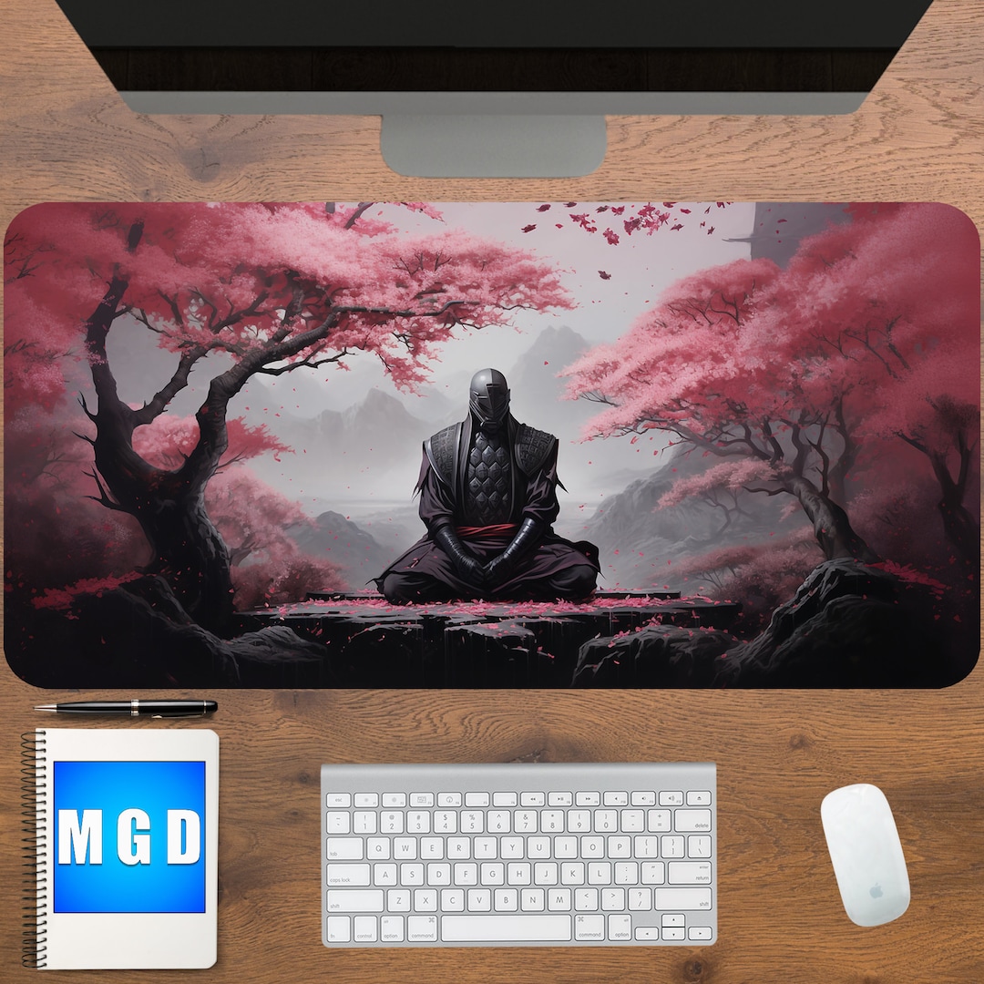 Japanese Samurai Mouse Pad, Cherry Blossom Samurai Desk Mat, Japanese ...