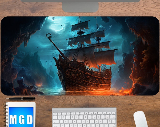 Desk Mat, Fantasy Pirate Ship Large Mouse Pad, Cute Gaming Desk Pad ...