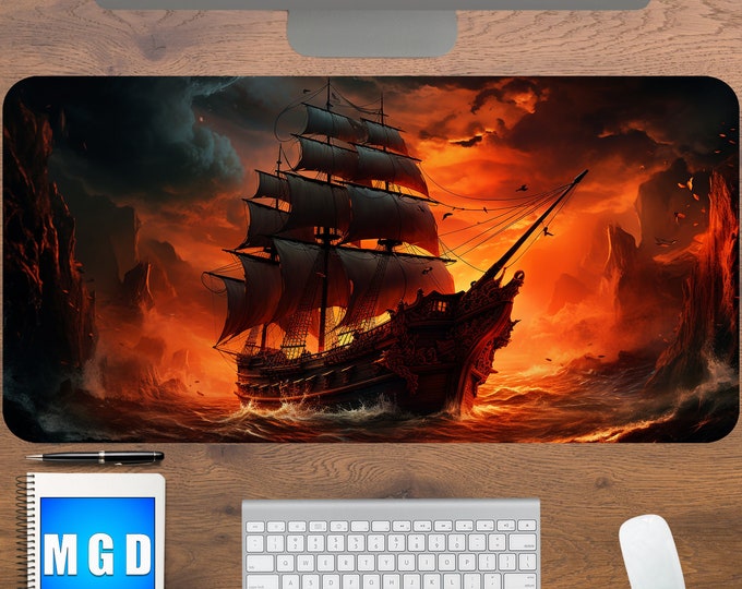 Desk Mat, Fantasy Pirate Ship Large Mouse Pad, Cute Gaming Desk Pad ...