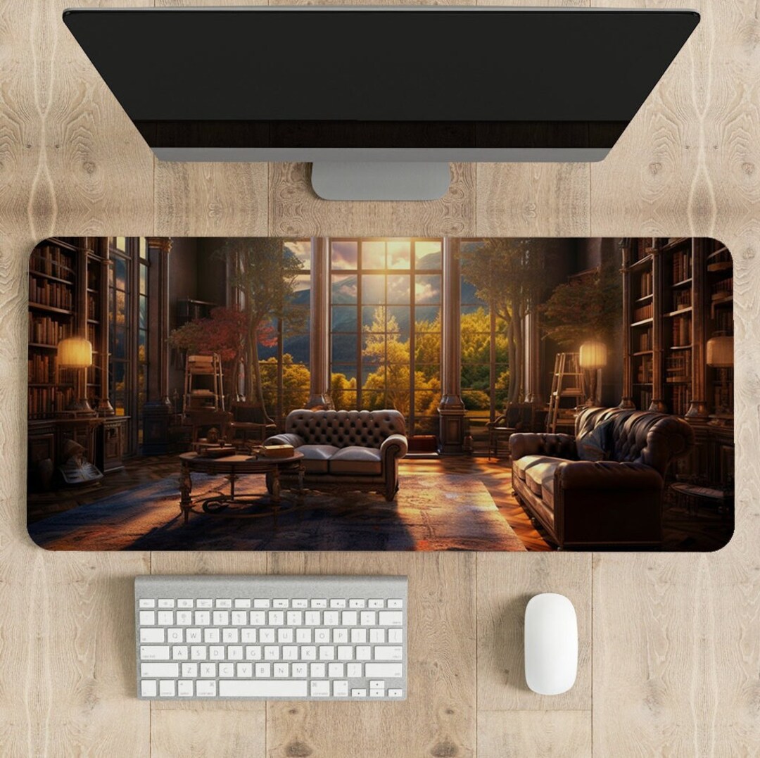 Large Desk Mat With Fantasy Library Design, LED RGB, Large Mousepad for ...