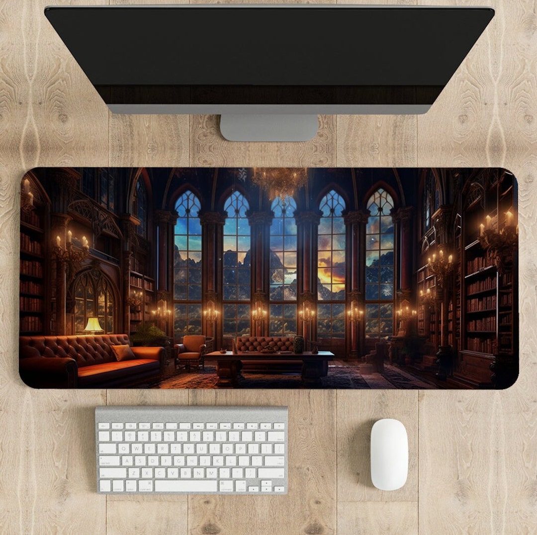 Large Desk Mat With Fantasy Library Design, LED RGB, Large Mousepad for ...