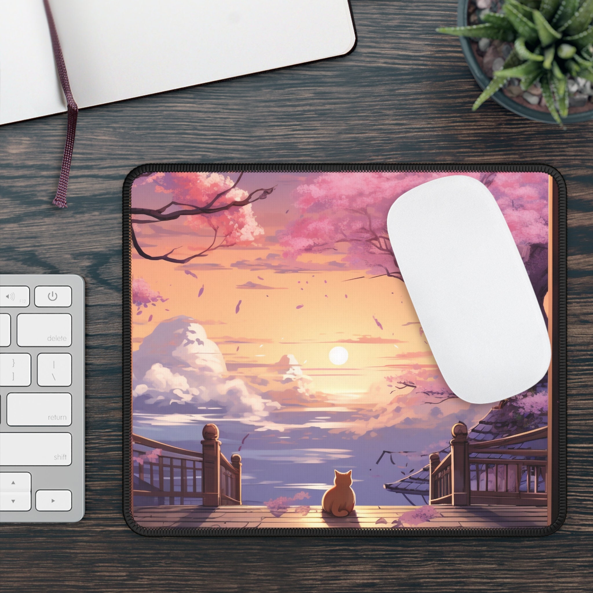 Lo-fi Cat Desk Mat, Anime Cat Mouse Pad, Aesthetic Mouse Pad, Gaming ...