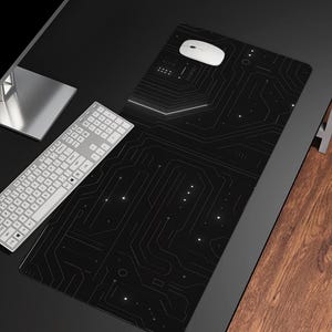 Black Tech Circuit Board Desk Mat, Futuristic Wireframe Desk Pad ...