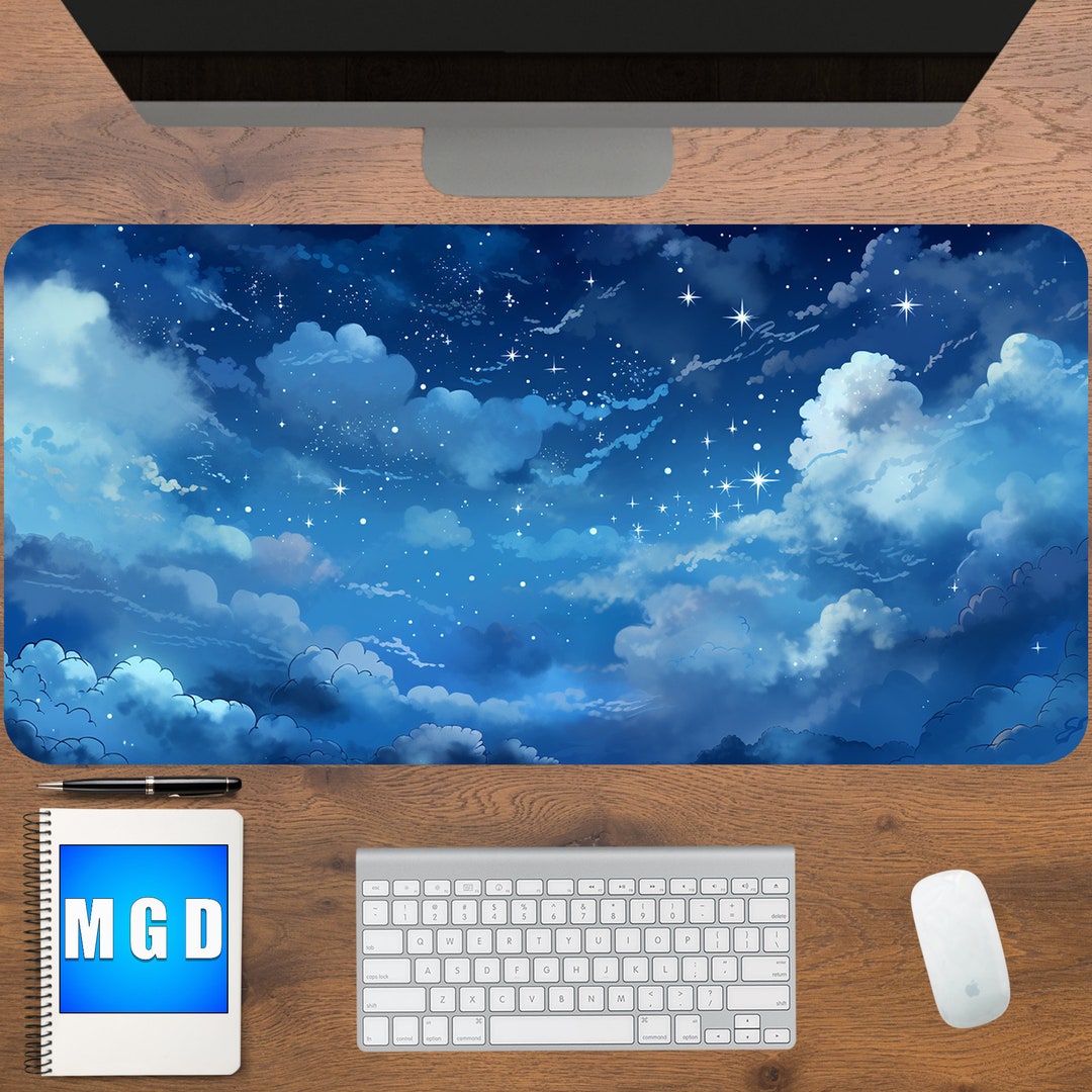 Cute Kawaii Desk Mat, Anime Desk Mat, Blue Desk Mat, Pastel Mousepad ...