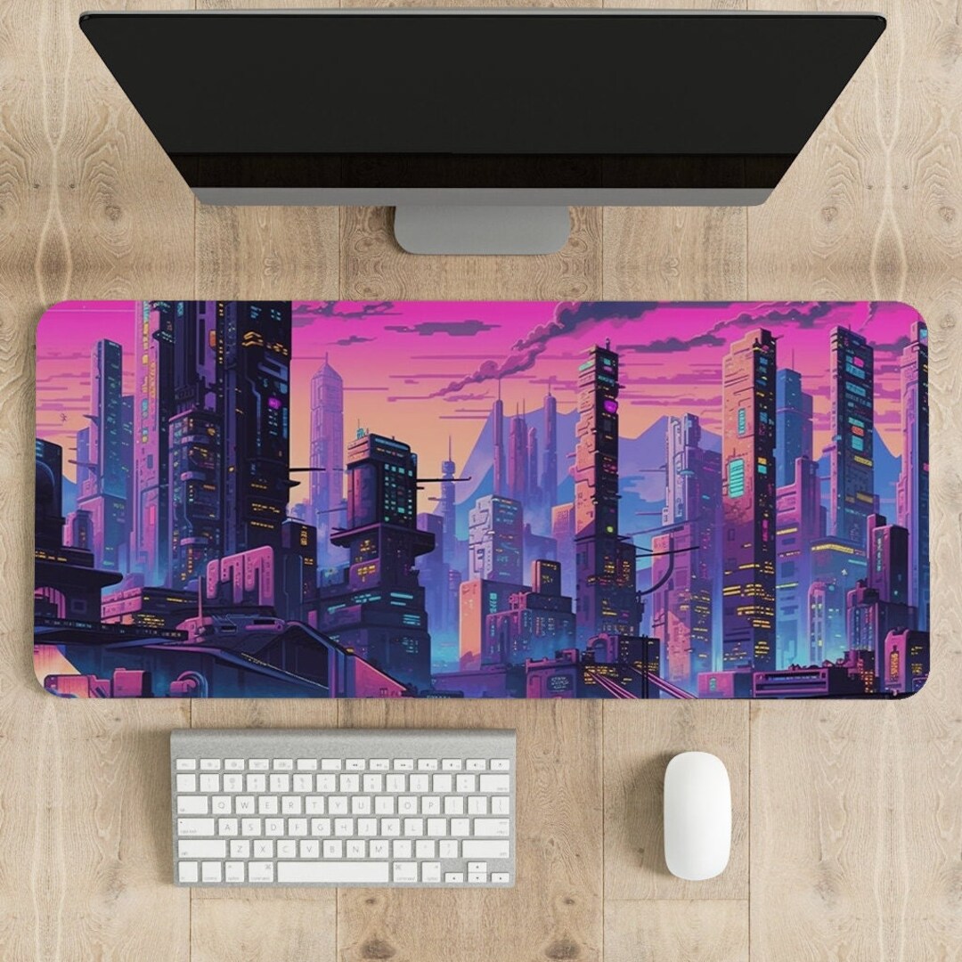 Cyberpunk Desk Mat Pixelart Style LED RGB XXL Desk Mat for - Etsy