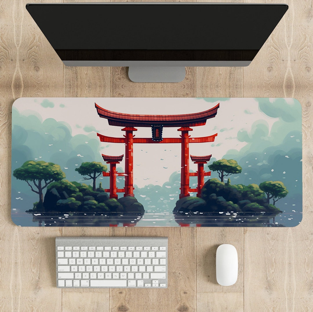 Japanese Torii Gate Desk Mat, Retro Pixel Art, XXL LED Gaming Mouse Pad ...