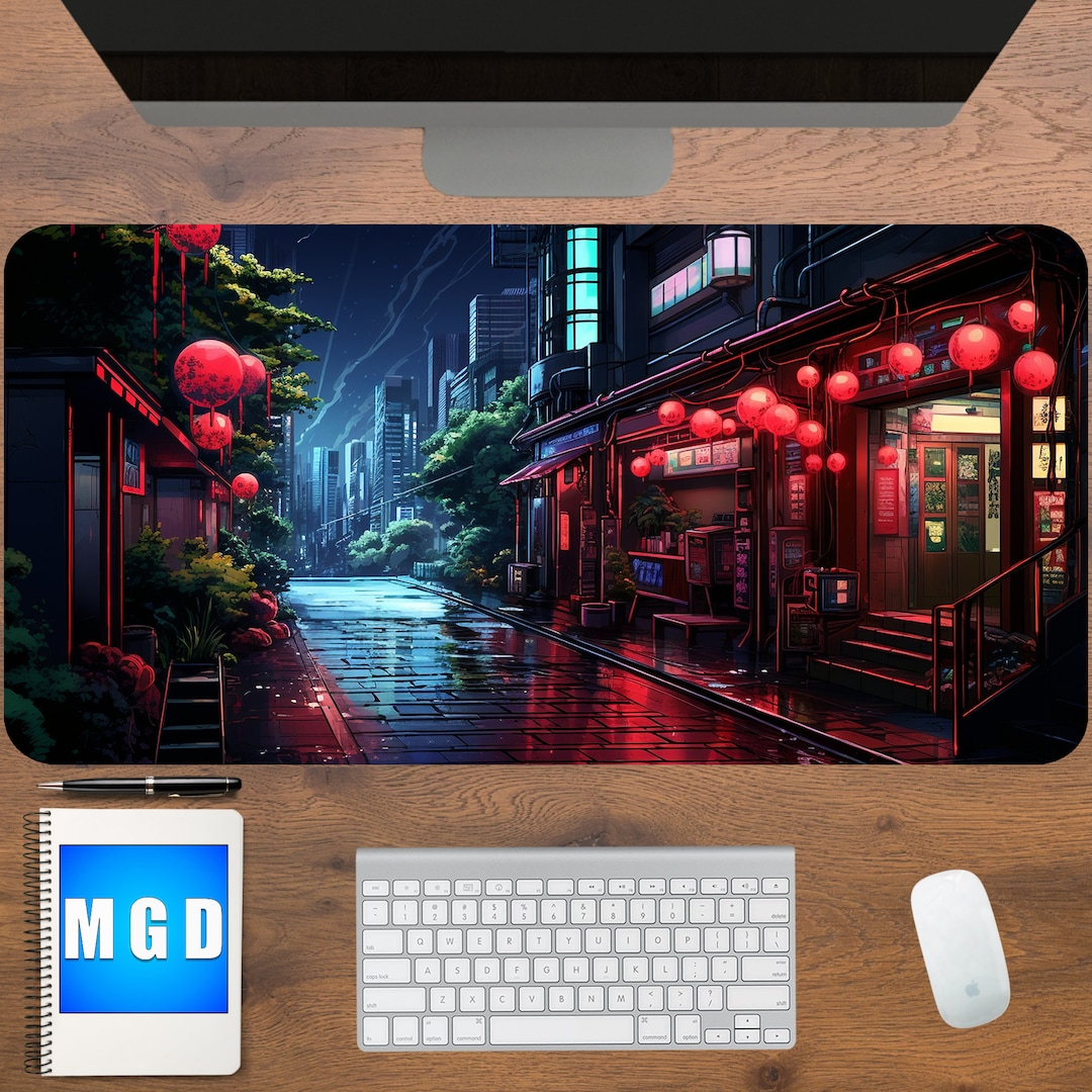 Lofi Tokyo Desk Mat, Japanese Lofi Mouse Pad, Tokyo Street Alley, Neon ...