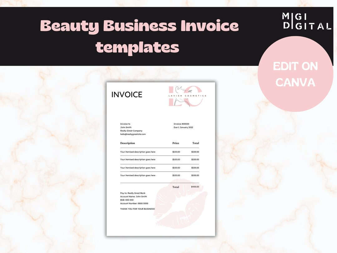 Beauty Business Invoice Branding DIY Template/lash Tech/nail Tech ...