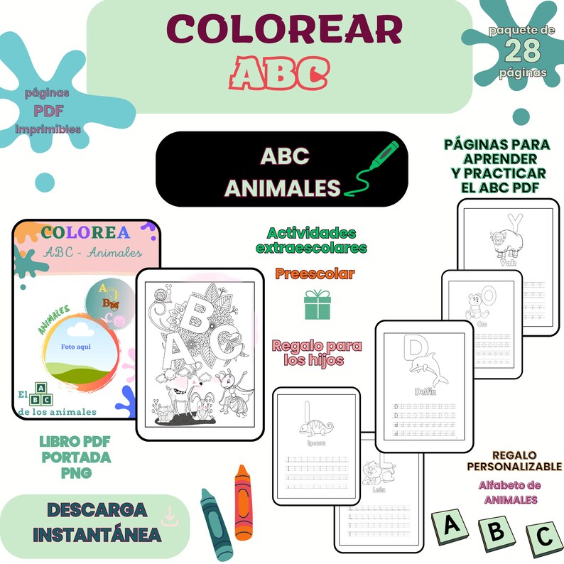 Letras del alfabeto-ABC Animales / Español/ descarga hoja de trabajoPDF ...