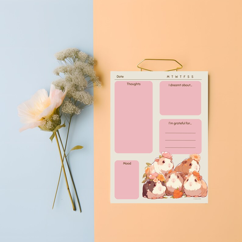 Cute Printable Guinea Pig Journal, Gratitude Journal, Kawaii Dream ...