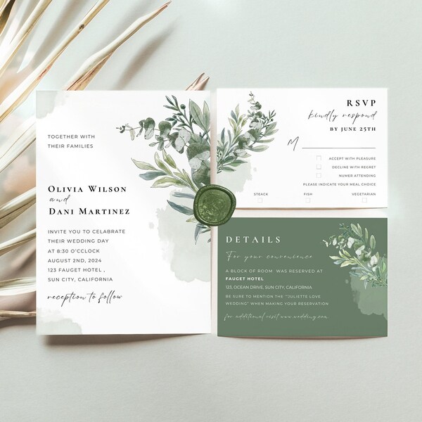 Elegant Sage Green Wedding Invitation - Etsy