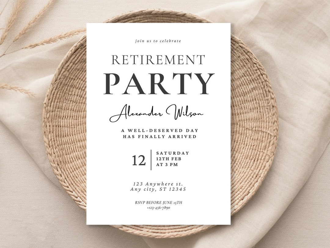 Modern Retirement Party Invitation Template, Editable Retirement Invite ...