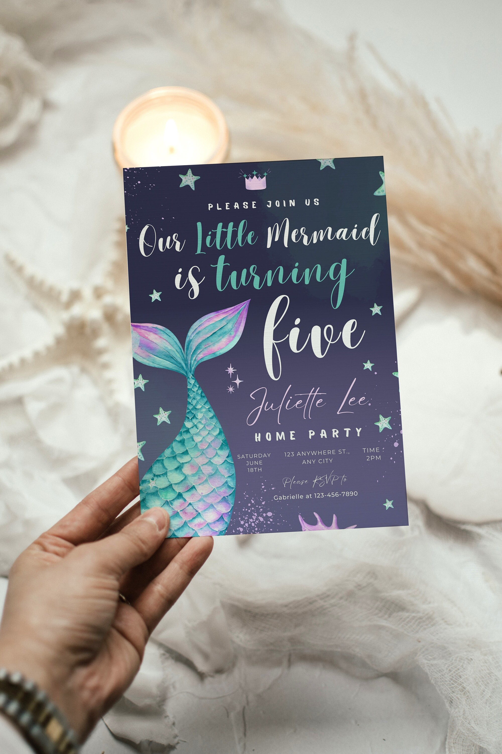 Mermaid Birthday Invitation Mermaid Party Invitation Little Mermaid ...