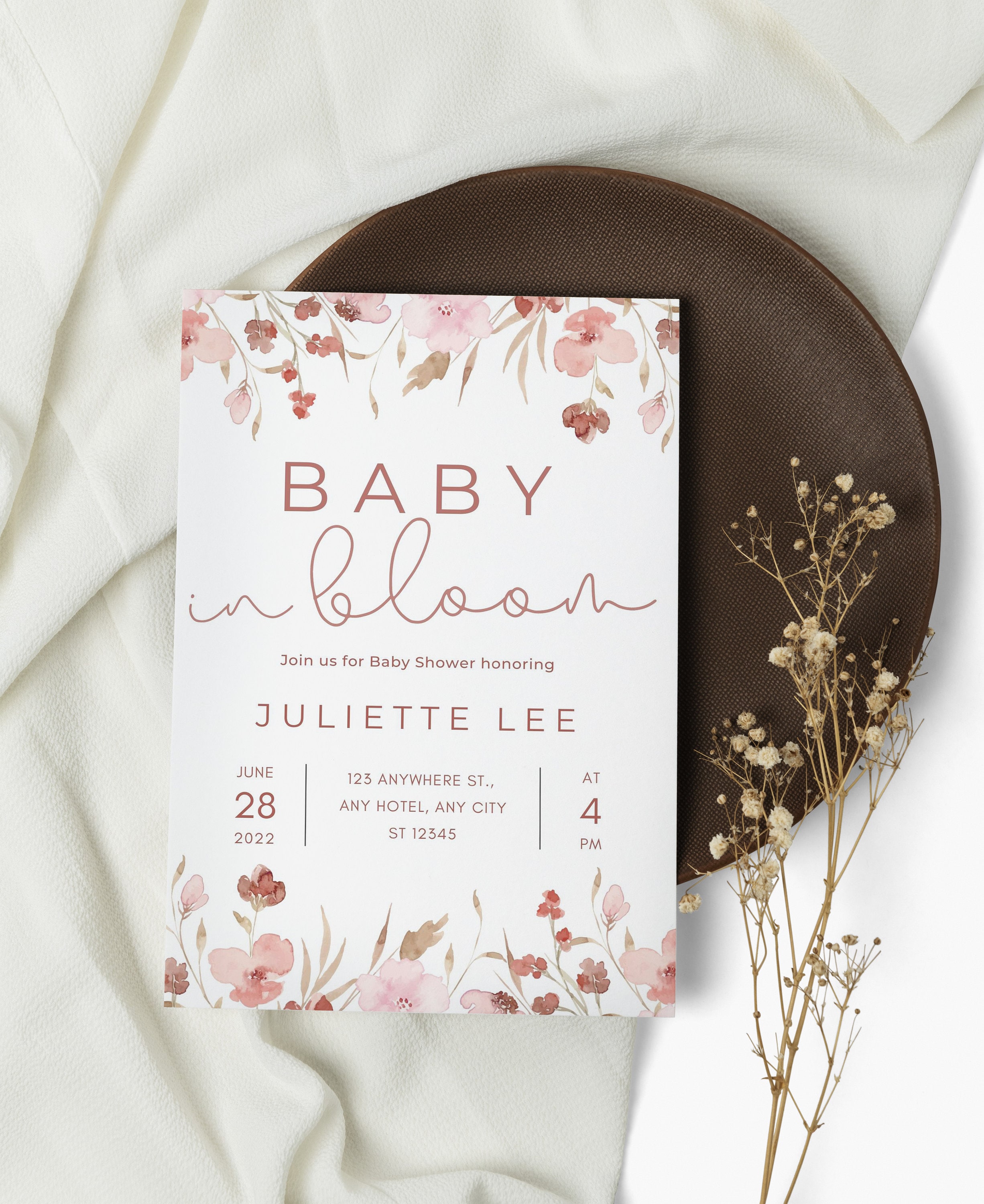 Baby in Bloom Baby Shower Invitation Editable Spring Flowers - Etsy