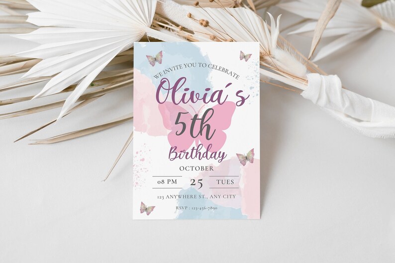 Butterfly Birthday Invitation Template, Girl Purple Birthday Invite ...