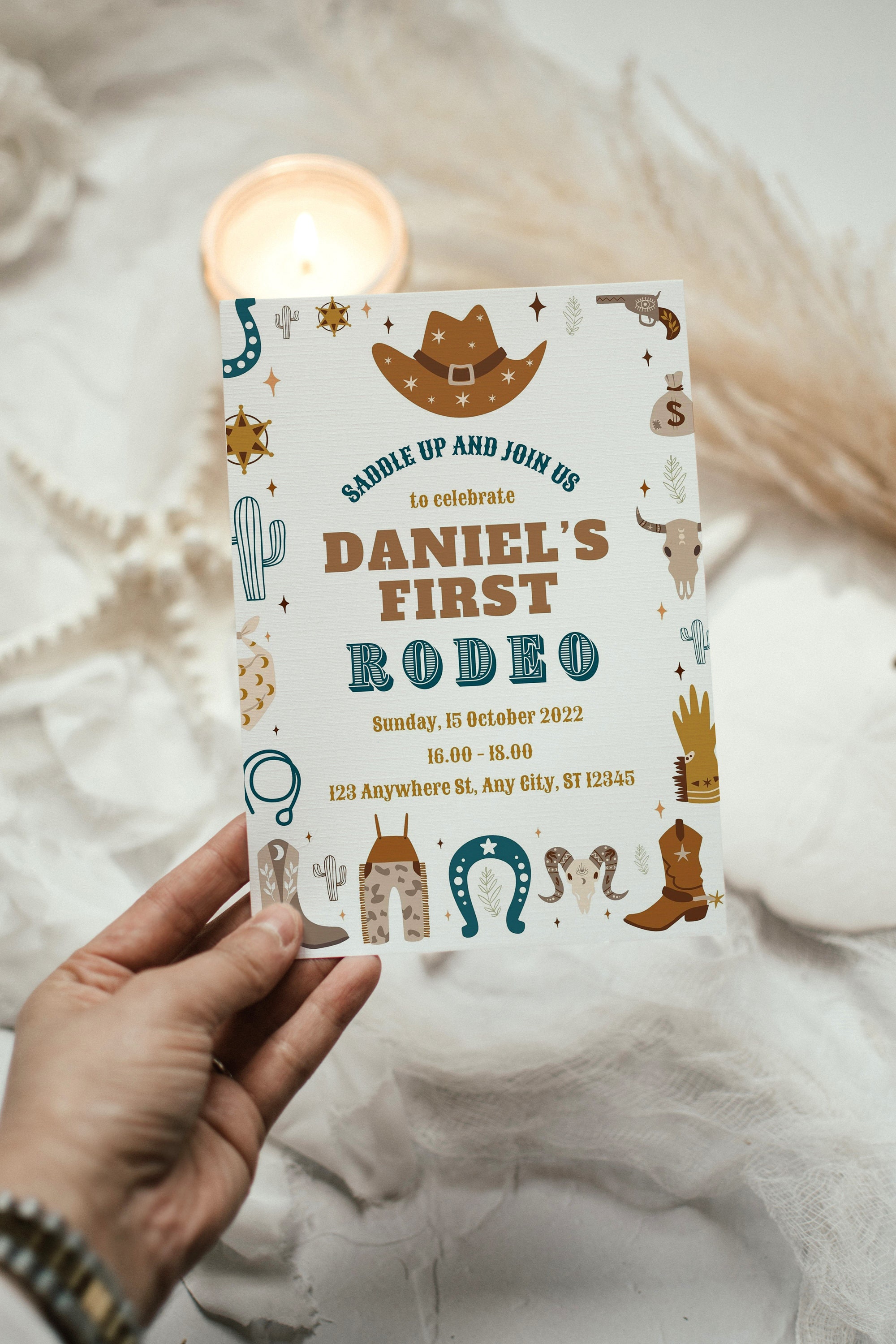 My First Rodeo Birthday Invitation Cowboy Editable Invite Wild West ...