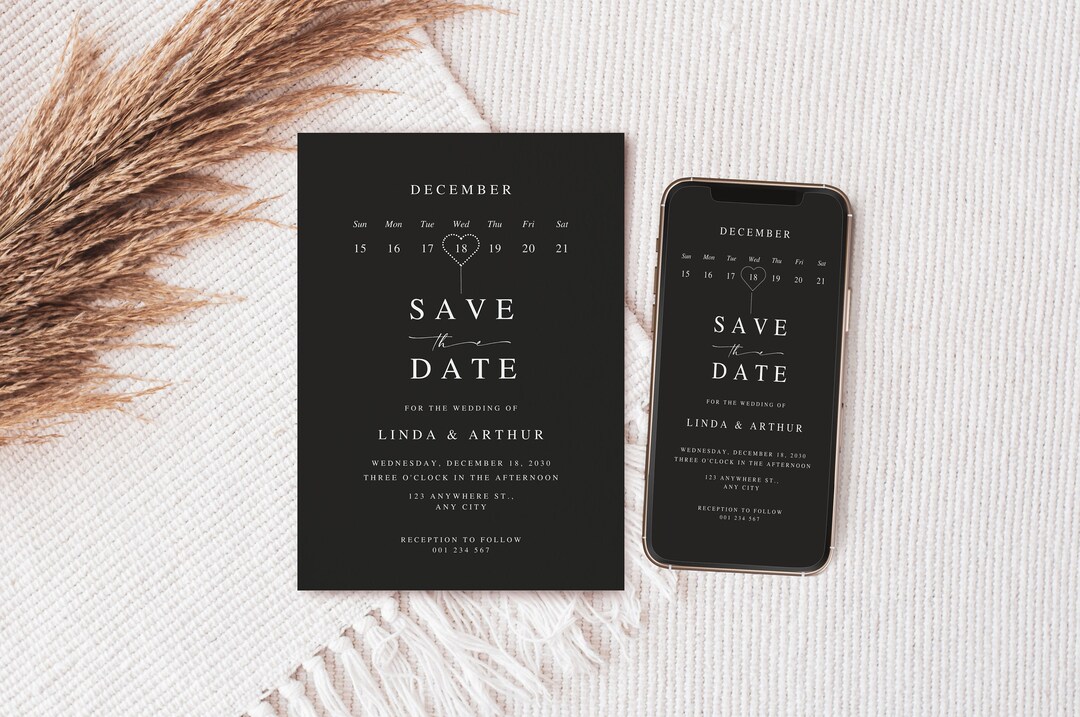 Editable Save the Date Calendar Evite Printable Card Minimal Save the ...
