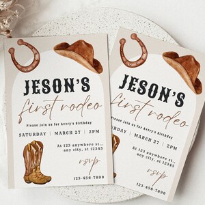 My First Rodeo Birthday Invitation Cowboy Editable Invite Wild West ...