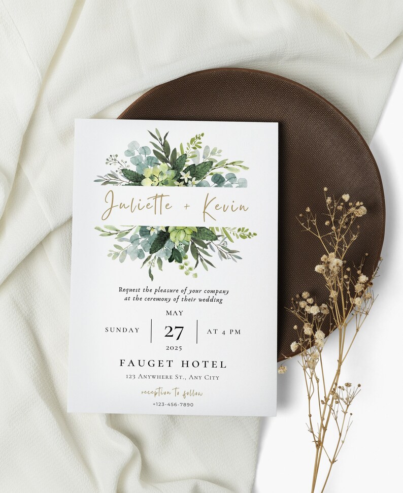 Greenery Wedding Invitation Template, Eucalyptus Wedding Minimalist ...