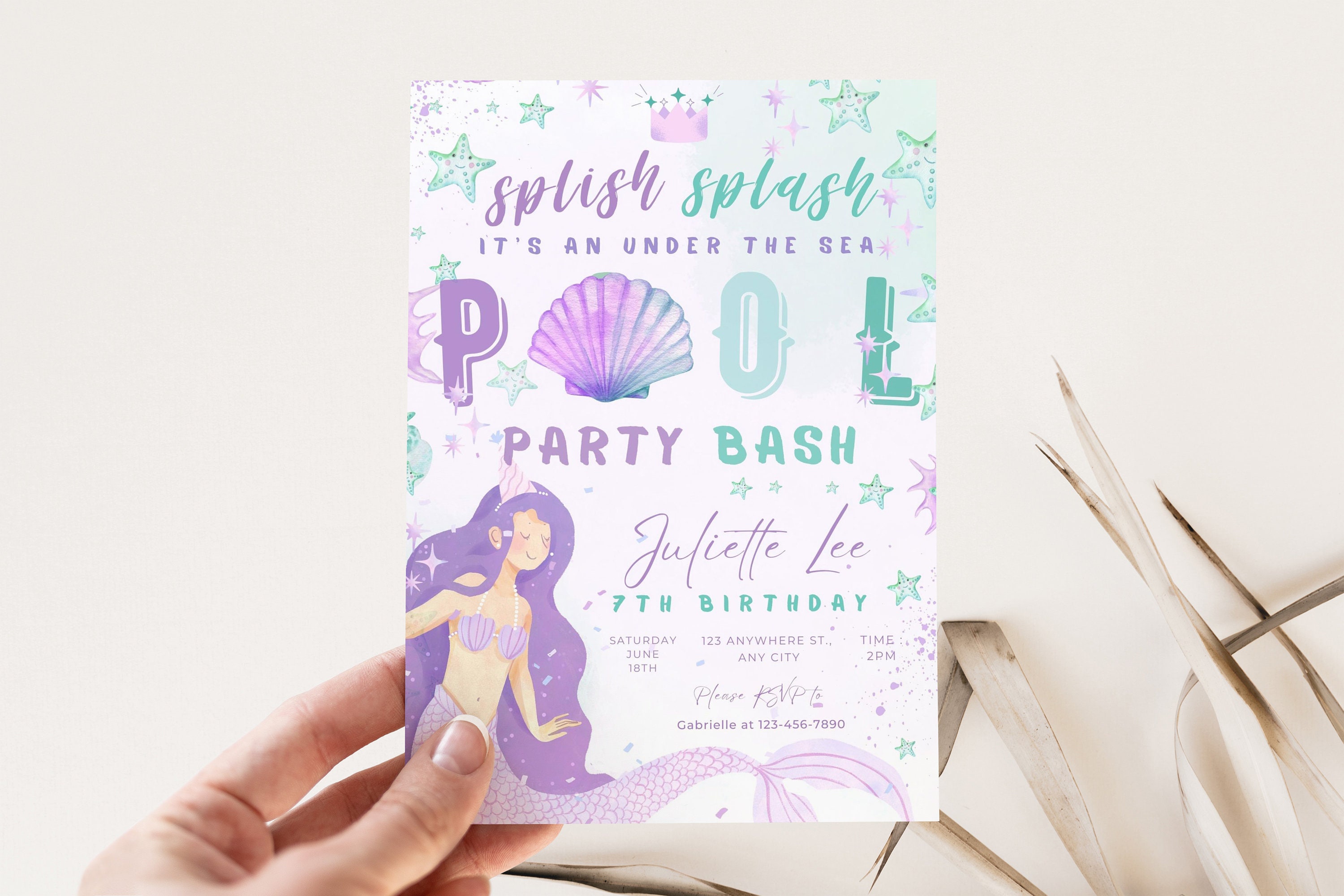 Mermaid Birthday Invitation Mermaid Party Invitation Little Mermaid ...