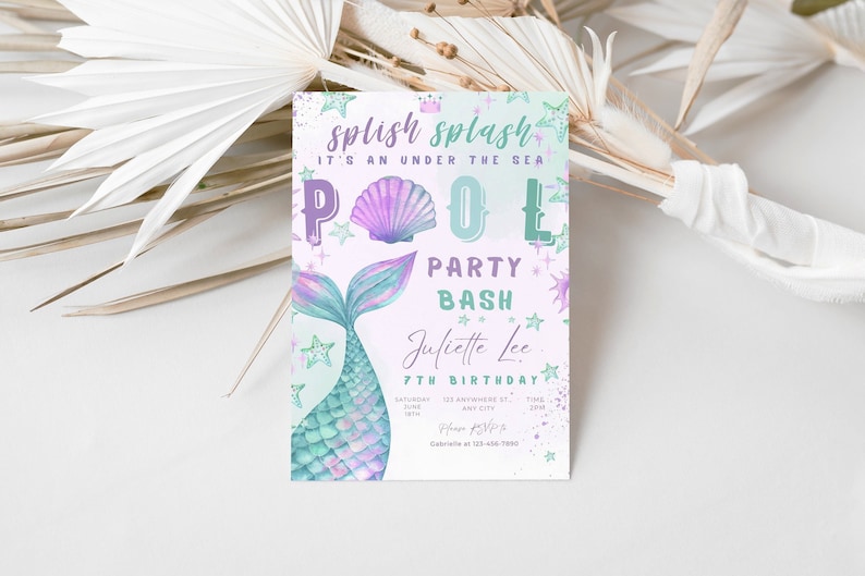 Mermaid Birthday Invitation Mermaid Party Invitation Little Mermaid ...