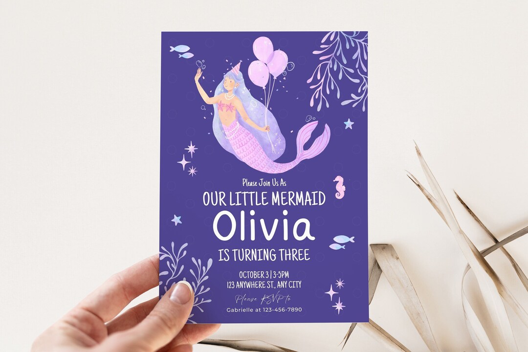 Mermaid Birthday Invitation Mermaid Party Invitation Little Mermaid ...