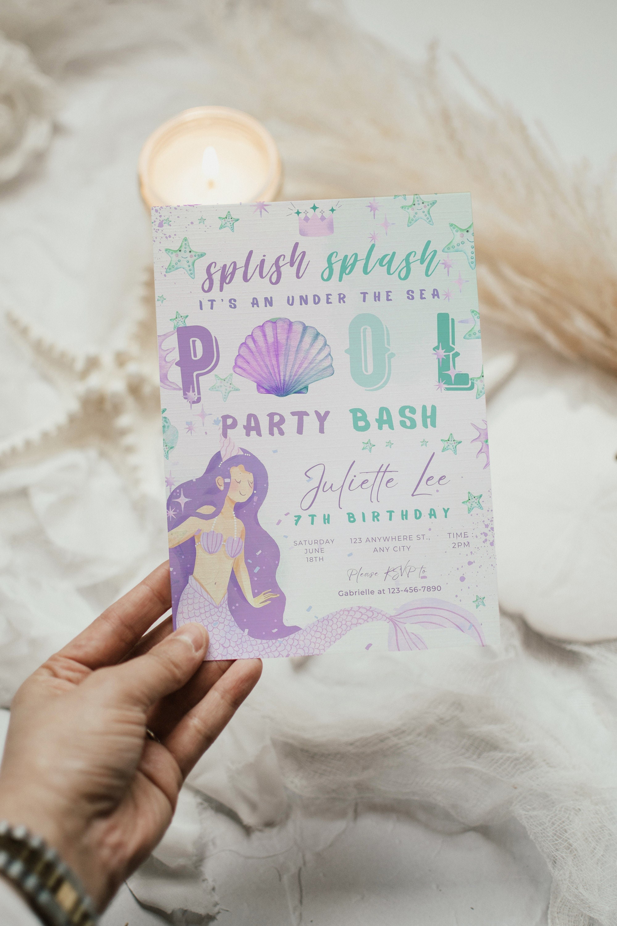 Mermaid Birthday Invitation Mermaid Party Invitation Little Mermaid ...