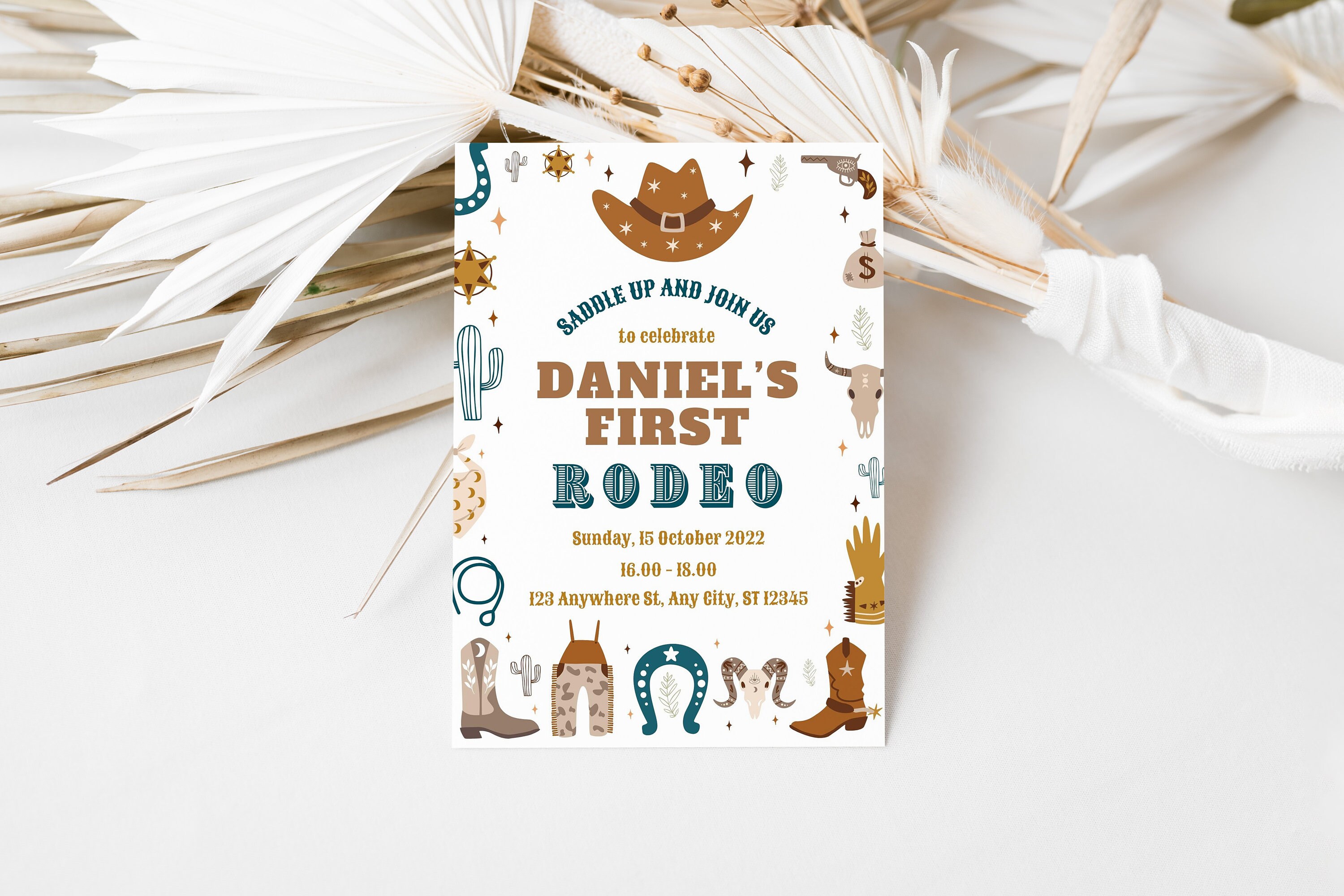 My First Rodeo Birthday Invitation Cowboy Editable Invite Wild West ...