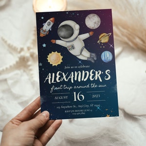 First Trip Around the Sun Birthday Invitation Template Editable Outer Space Theme 1st Birthday ...