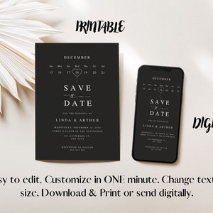 Editable Save the Date Calendar Evite Printable Card Minimal Save the ...