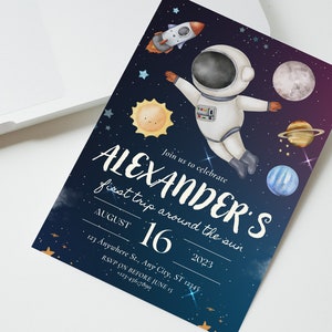 First Trip Around the Sun Birthday Invitation Template Editable Outer Space Theme 1st Birthday ...