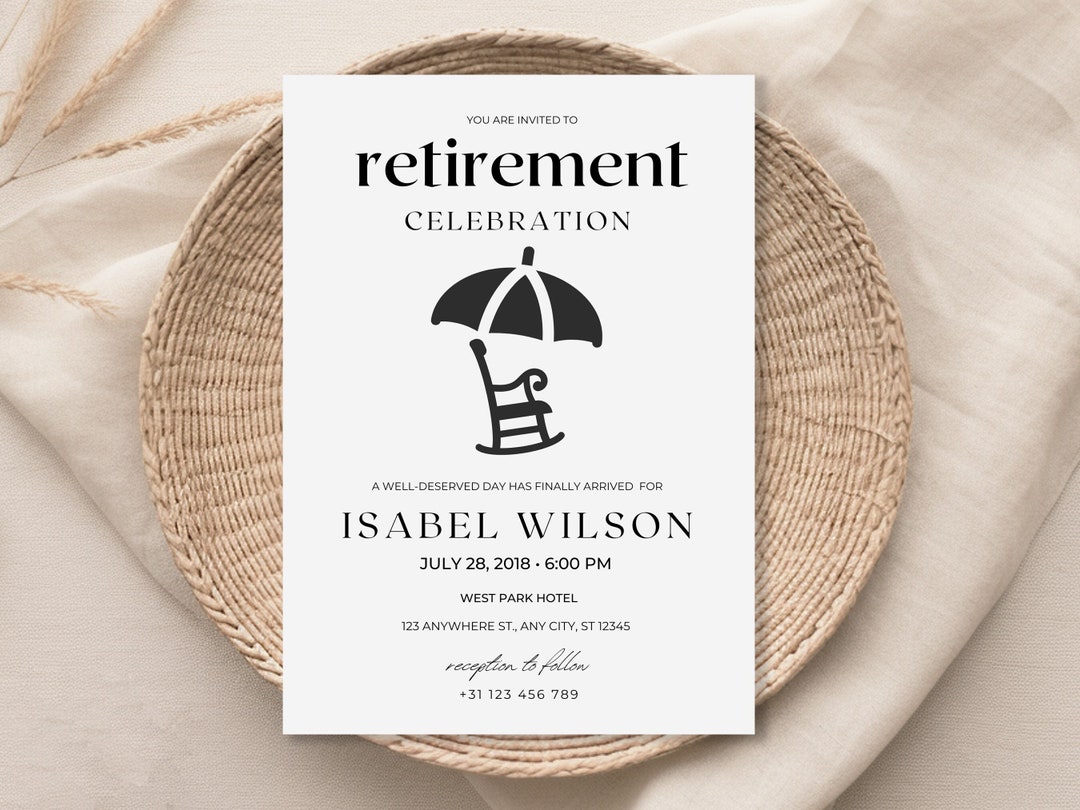 Retirement Invitation Template Editable Modern Retirement Party Invite ...