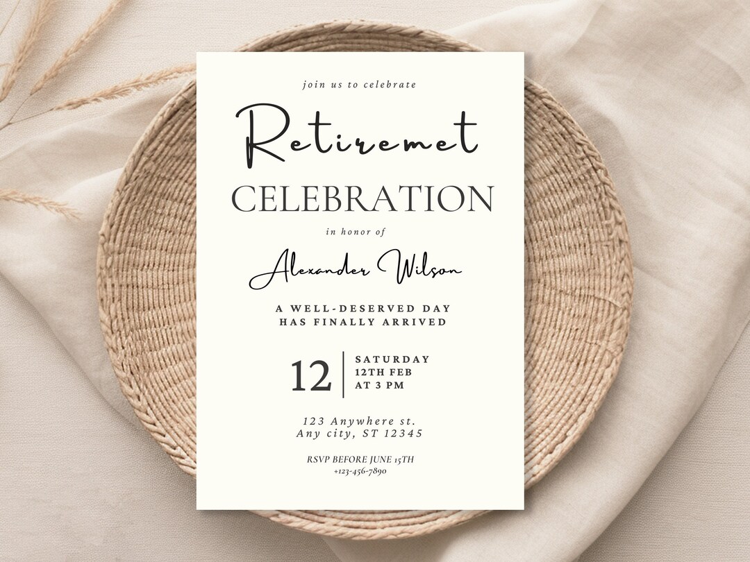 Retirement Invitation Template Editable Modern Retirement Party Invite ...