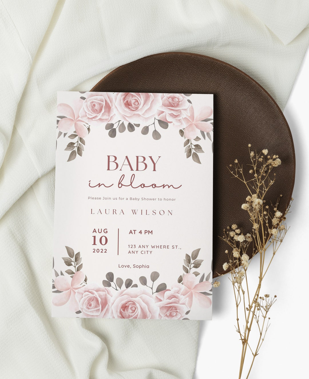 Invitación de baby shower de bebé en flor Invitación de baby shower de ...