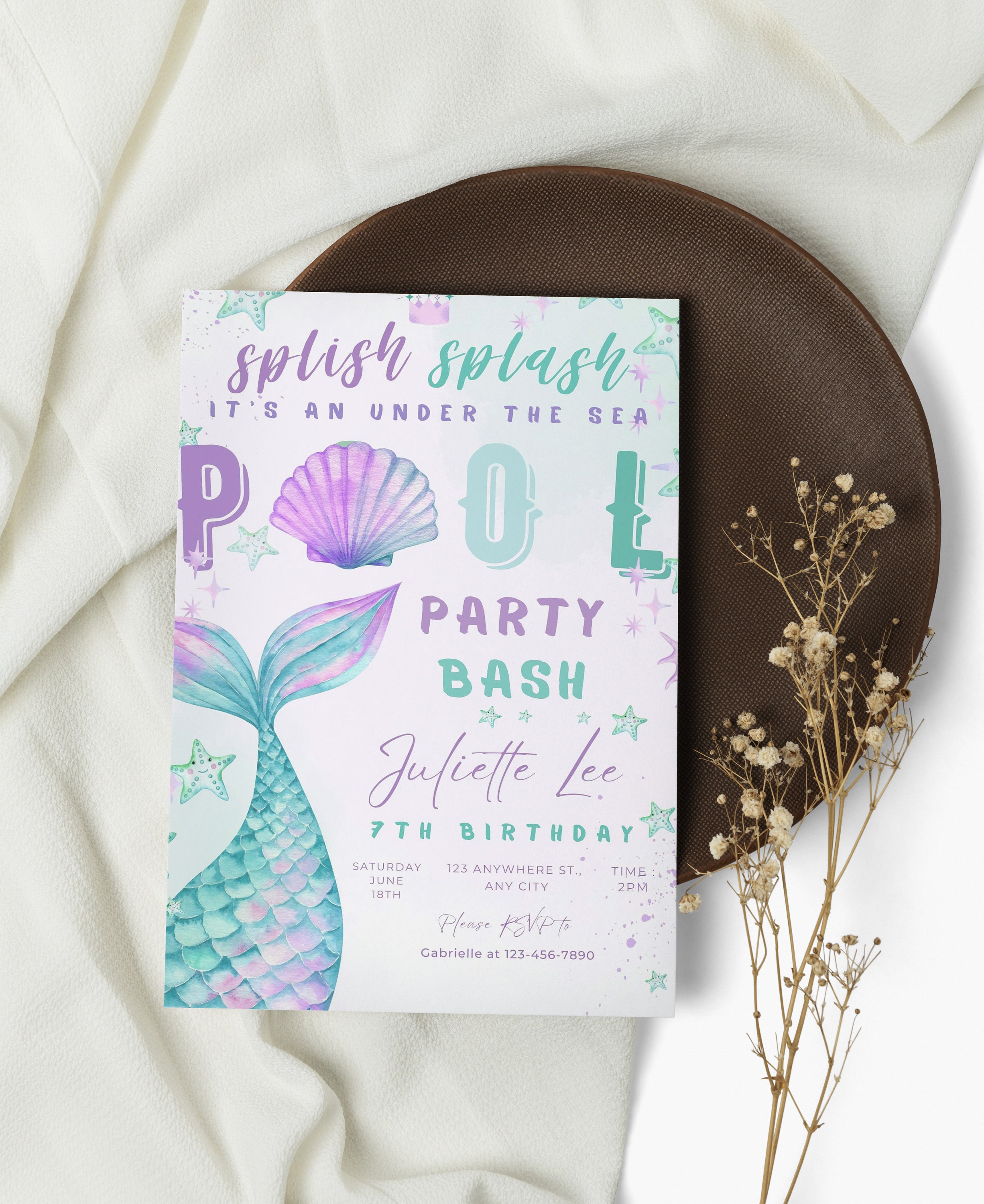 Mermaid Birthday Invitation Mermaid Party Invitation Little Mermaid ...