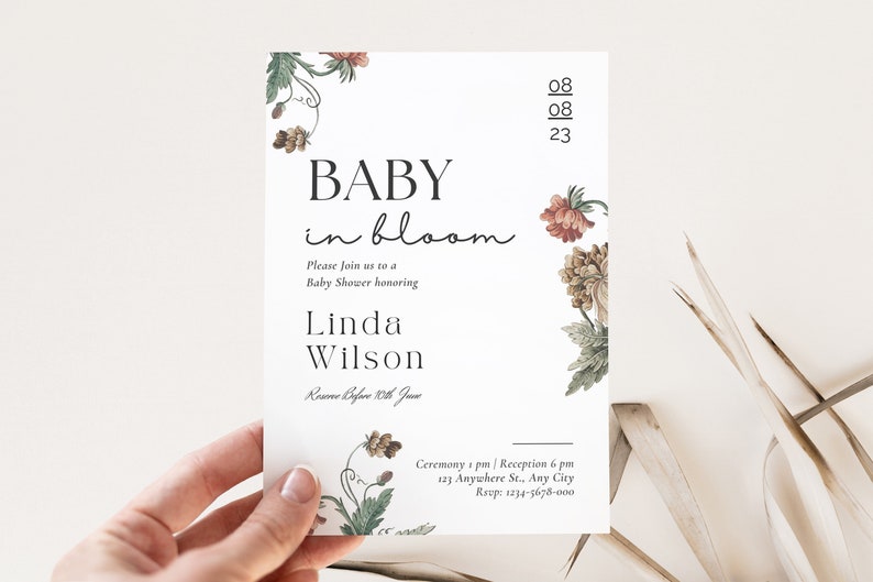 Baby in Bloom Invitation, Baby Shower Invitation, Spring Summer Floral ...
