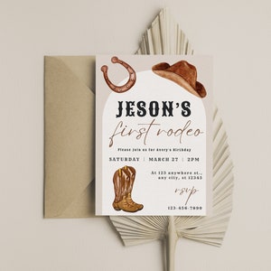 My First Rodeo Birthday Invitation Cowboy Editable Invite Wild West ...