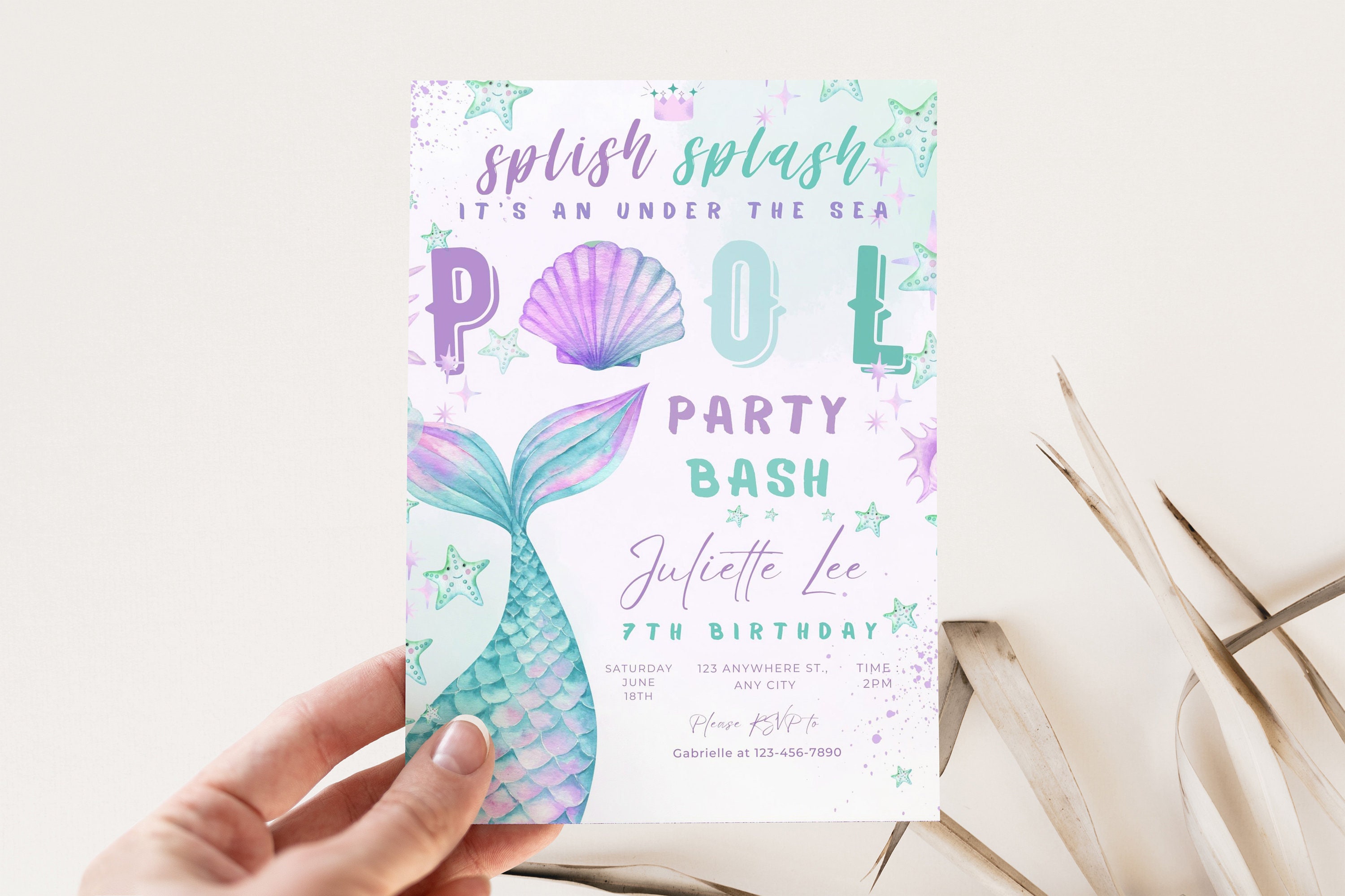Mermaid Birthday Invitation Mermaid Party Invitation Little Mermaid ...