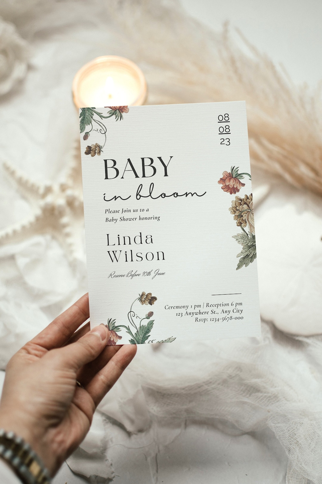 Baby in Bloom Invitation, Baby Shower Invitation, Spring Summer Floral ...