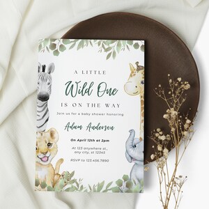 Safari Baby Shower Invitation Editable Little Wild One is on the Way ...