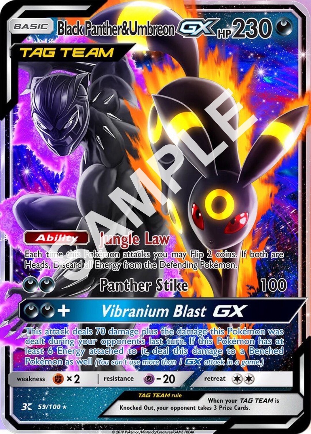Umbreon & Black Panther GX Tag Team Custom Made Marvel X Pokemon Card ...