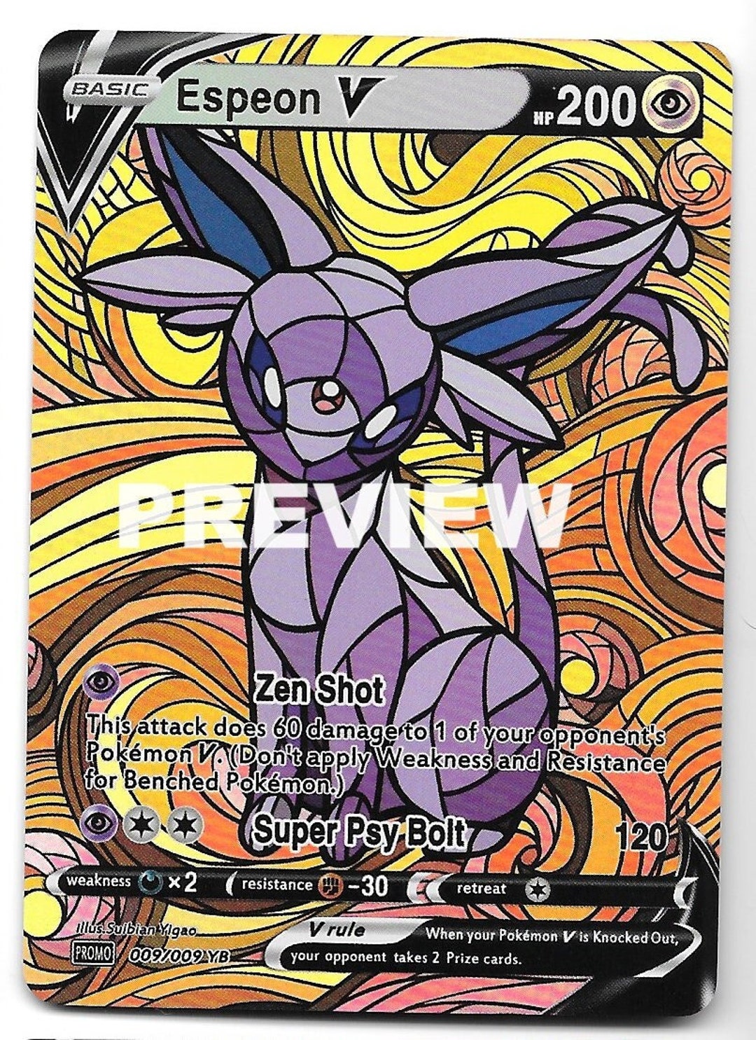 Espeon Stained Glass One off Custom Made Holographic Promo Card Full ...