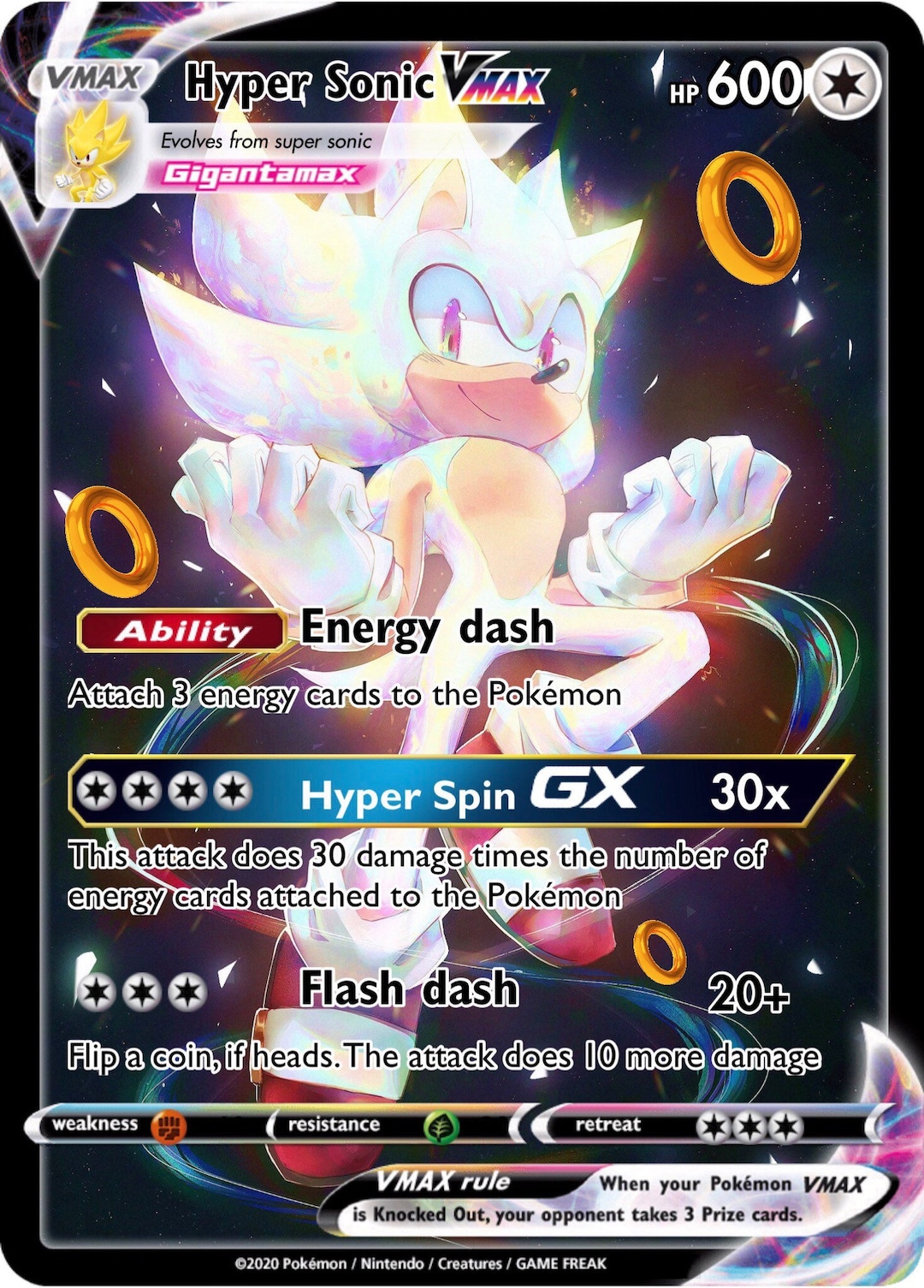 Hyper Sonic VMAX Custom Made Pokemon Card Super Sonic Kids Cosplay ...