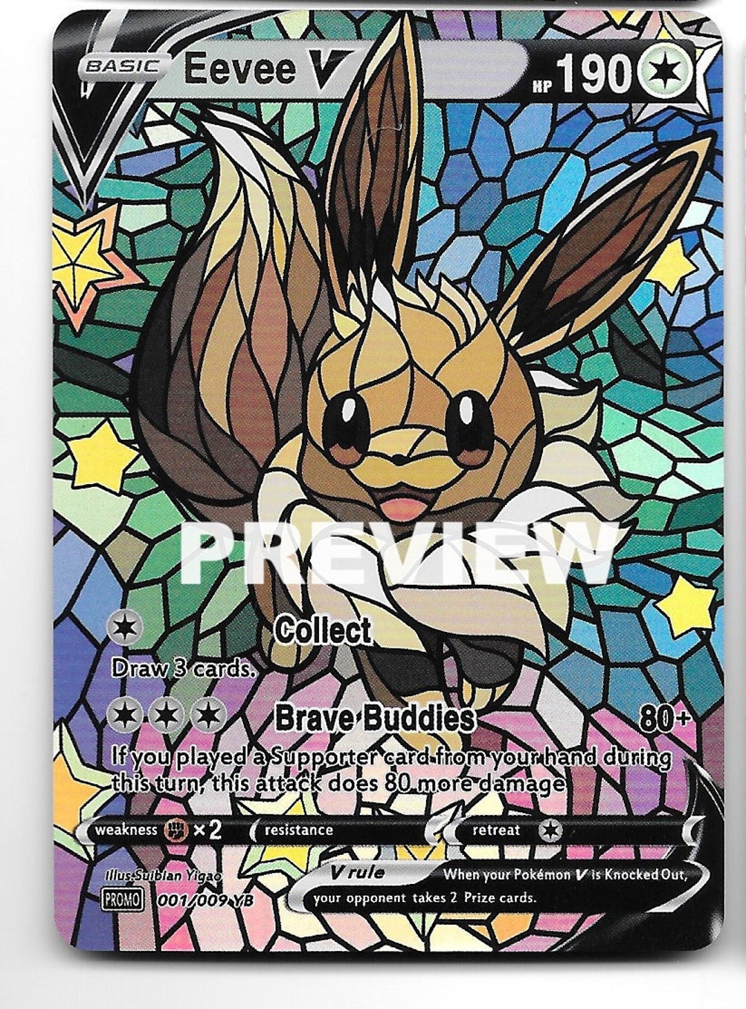 Eevee Stained Glass One off Custom Made Holographic Promo Card Full ...