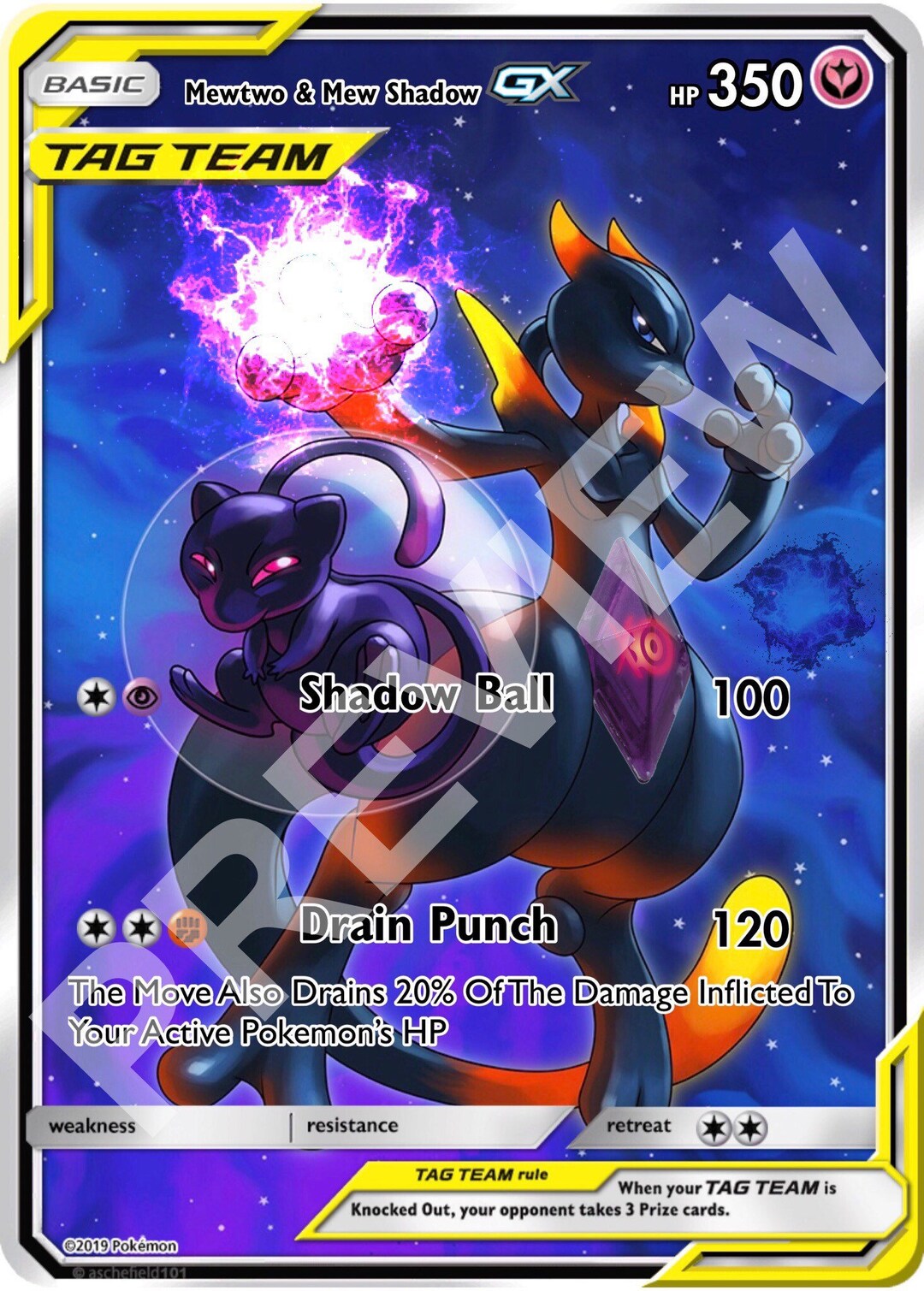 Shadow Mew & Mewtwo GX Tag Team Custom Made Pokemon Card One off Kids ...