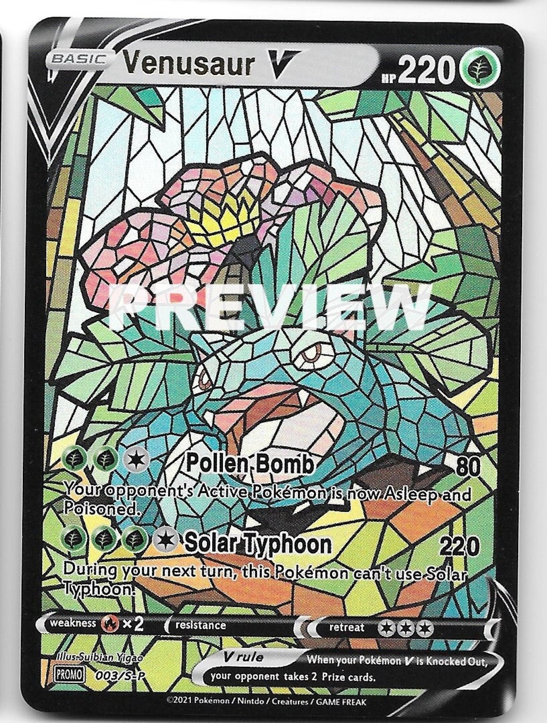Venusaur Stained Glass One off Custom Made Holographic Promo Card Full ...